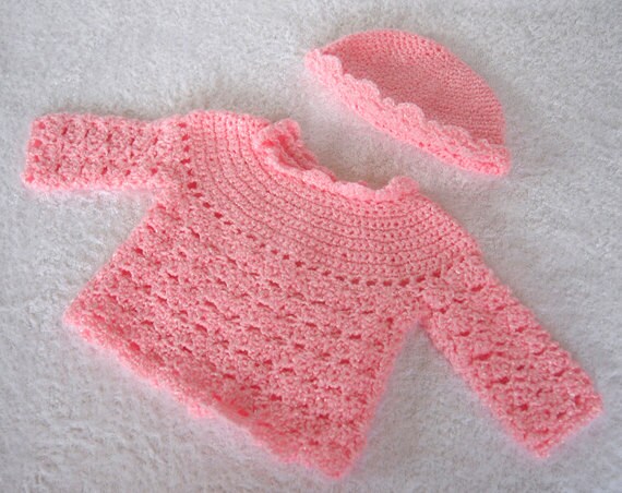 Pink 3 Months Baby Girl's Sweater & Cap Set Handmade - Etsy