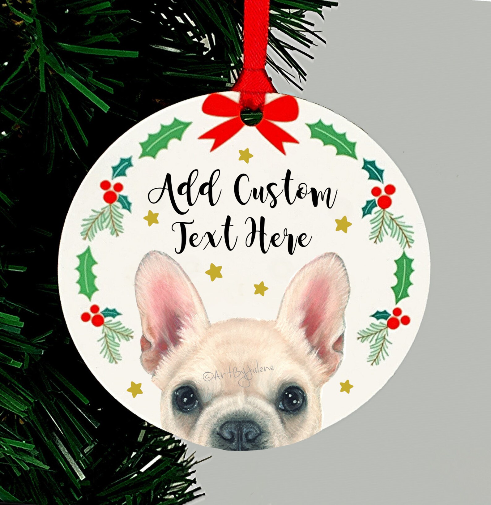 French Bulldog Personalized Christmas Ornament, Black, Brindle, Cream ...