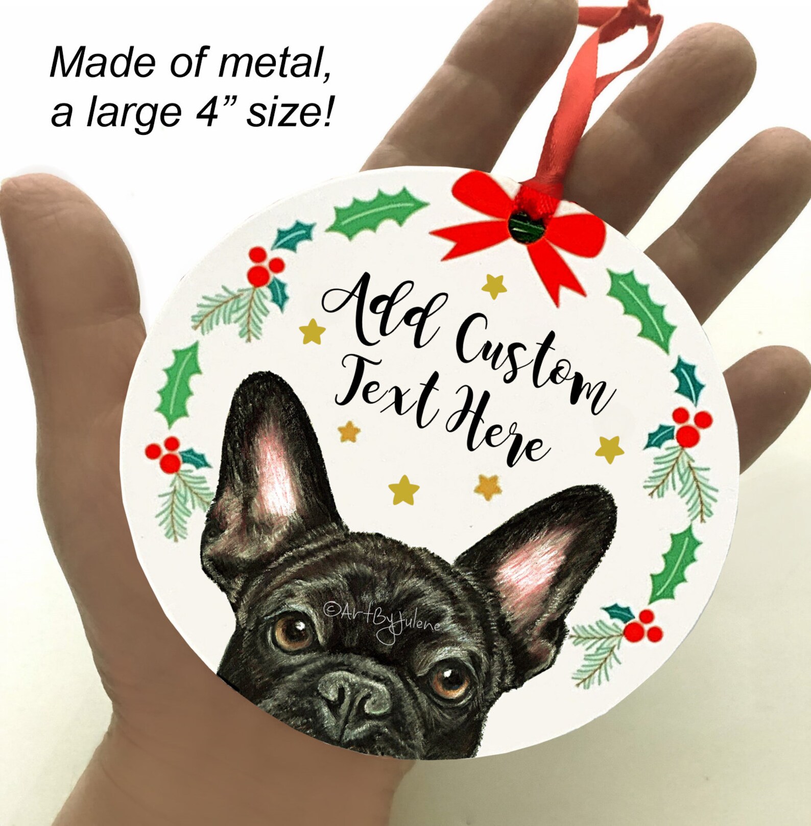 French Bulldog Personalized Christmas Ornament, Black, Brindle, Cream ...