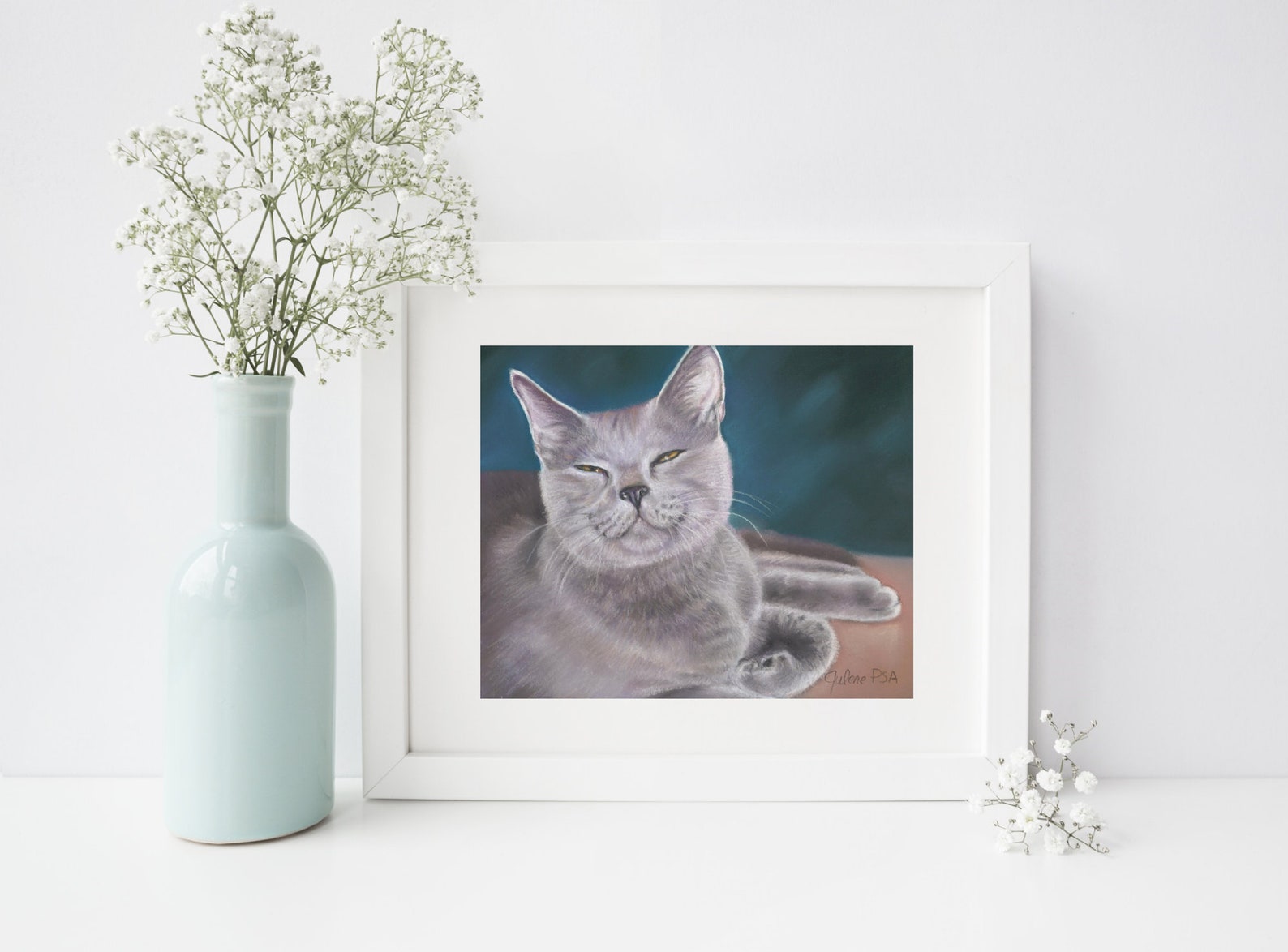 Russian Blue Cat Art Russian Blue Personalized Gray Cat Gift | Etsy
