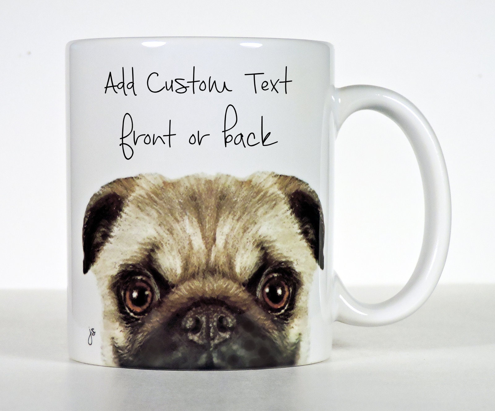 Personalized Black Pug Mug: Custom Text Stoneware Coffee Mug - Etsy