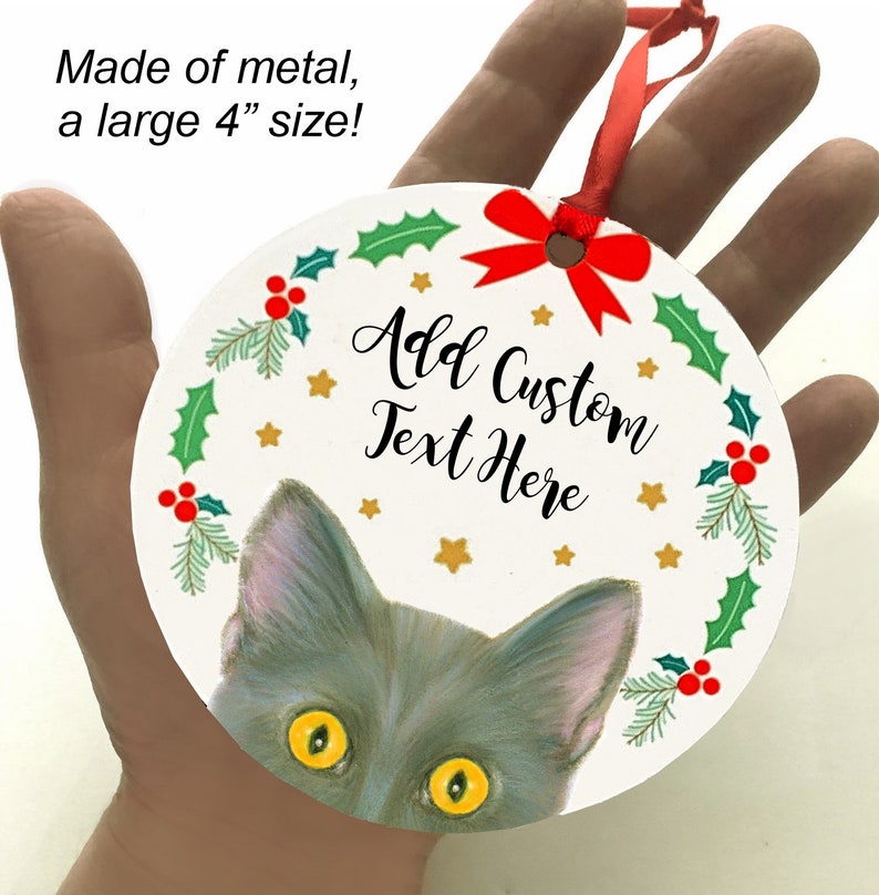 Gray Cat Christmas Ornament Gold or Green Eyes Holiday - Etsy