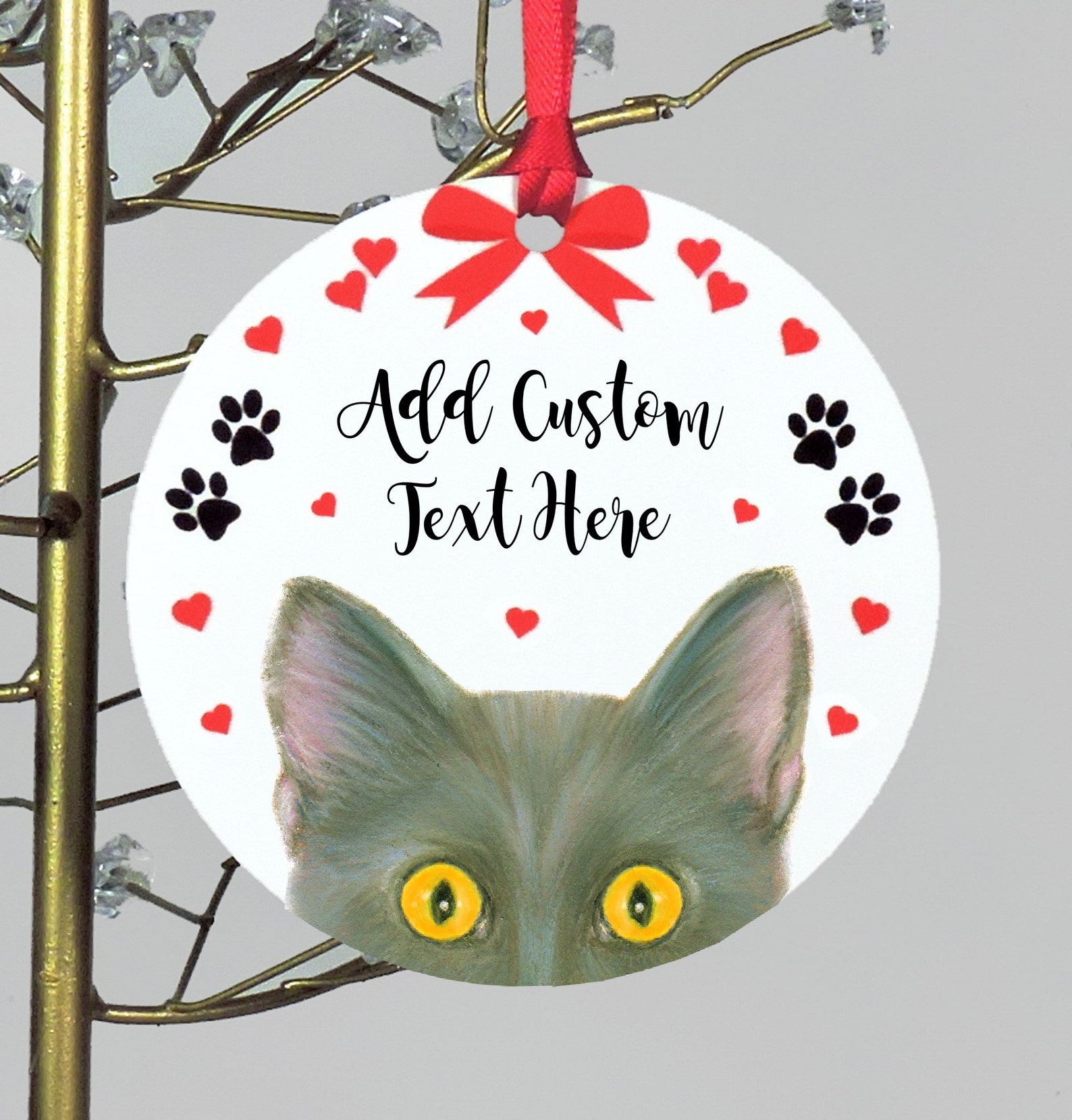 Gray Cat Christmas Ornament Gold or Green Eyes Holiday - Etsy