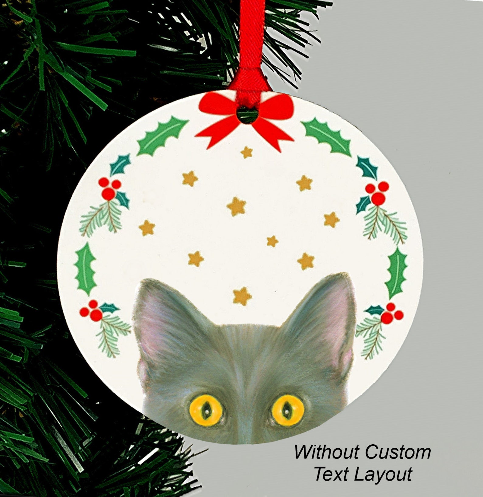 Gray Cat Christmas Ornament, Gold or Green Eyes, Holiday Keepsake Gift ...