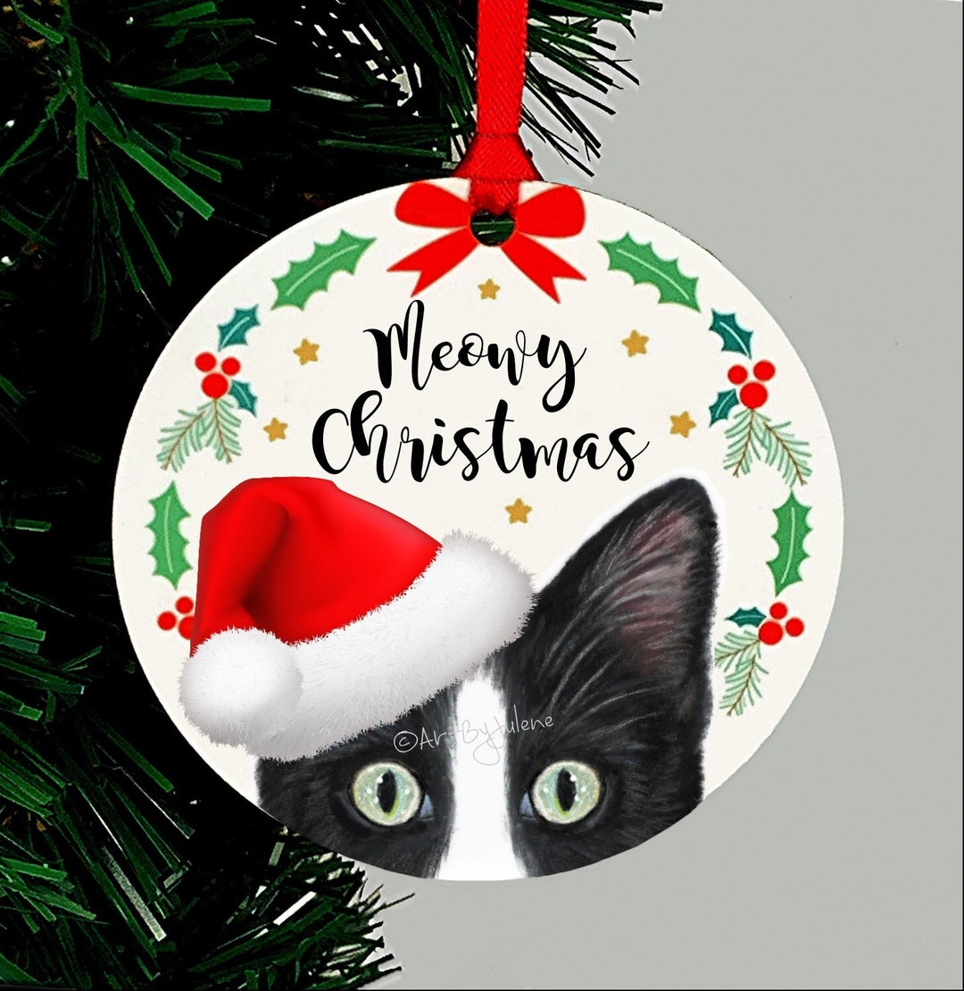 Tuxedo Santa Cat Christmas Ornament, Four Cat Colors, Personalized ...