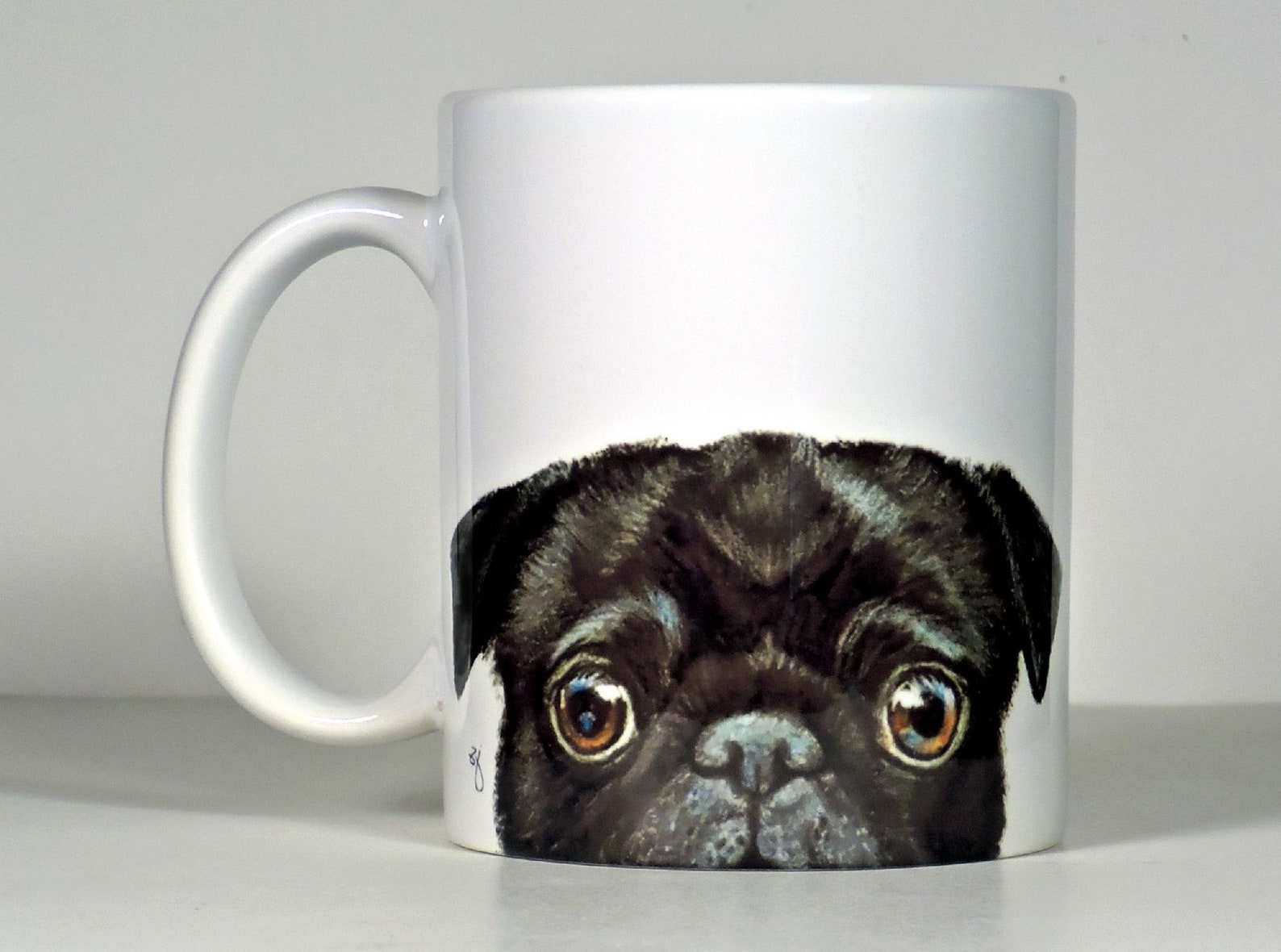 Personalized Black Pug Mug: Custom Text Stoneware Coffee Mug - Etsy