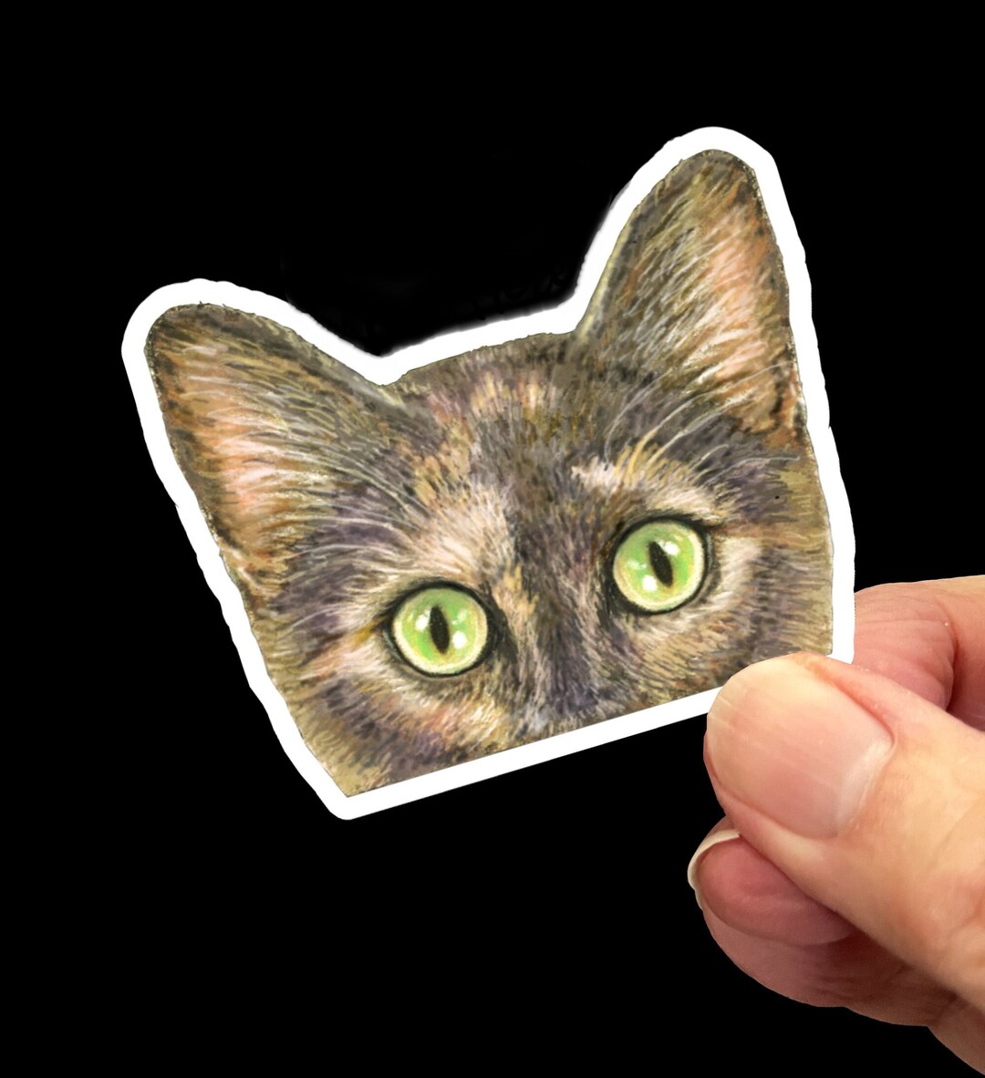 Dilute Tortoise Shell Cat Stickers, Green or Gold Eyes, Tortie Cat Gift ...