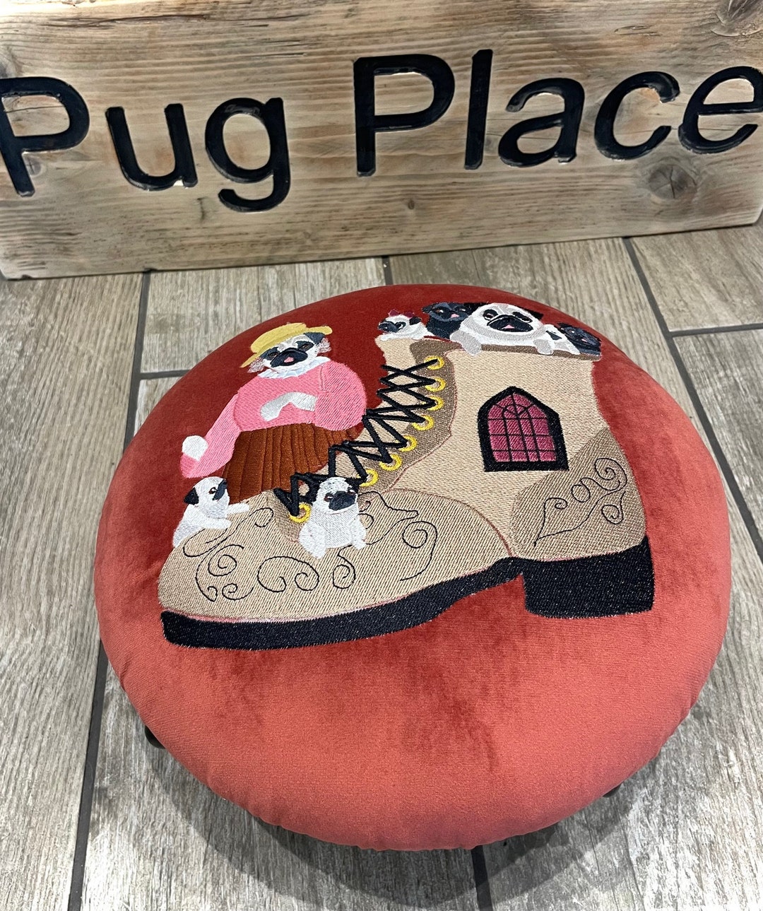 Embroidered Quirky Pug Boot Shoe Footstool Footrest - Etsy