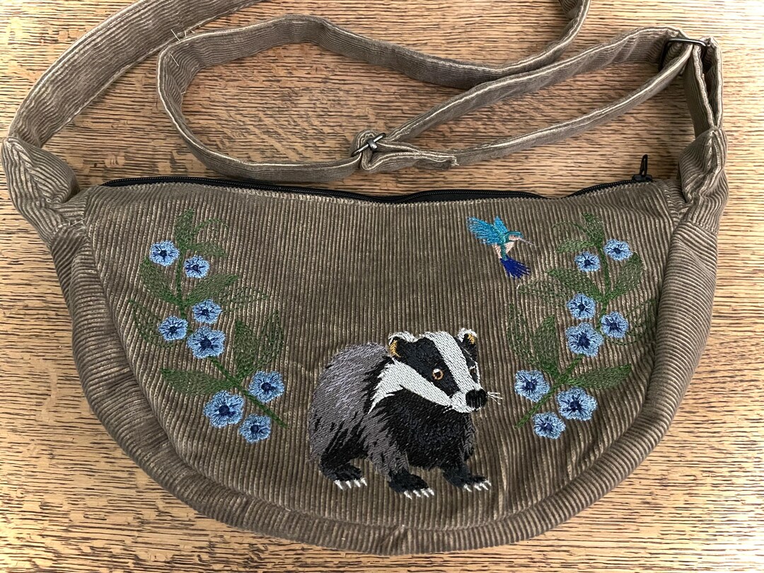 Embroidered Badger Half Moon Corduroy Shoulder Bag - Etsy