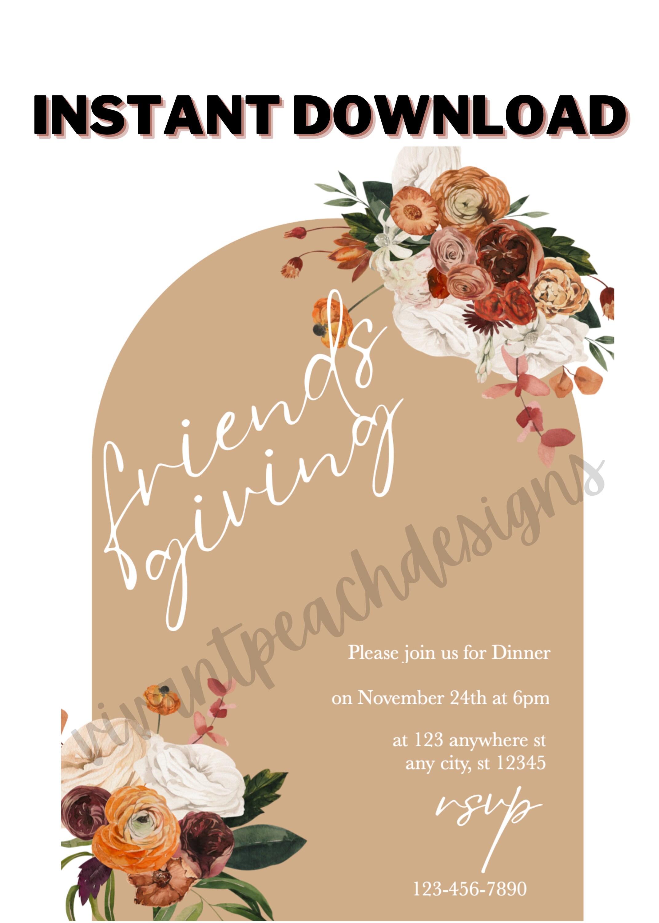 Editable Friendsgiving Dinner Invitation, Thanksgiving Potluck Dinner ...