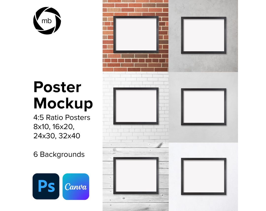 4x5 Ratio Poster Mockup Bundle - Art Print Mockup for 8x10, 16x20 ...