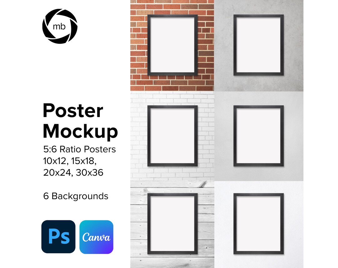 5x6 Ratio Poster Mockup Bundle: Wall Art Mockup (PSD, Jpg & Png) - Etsy