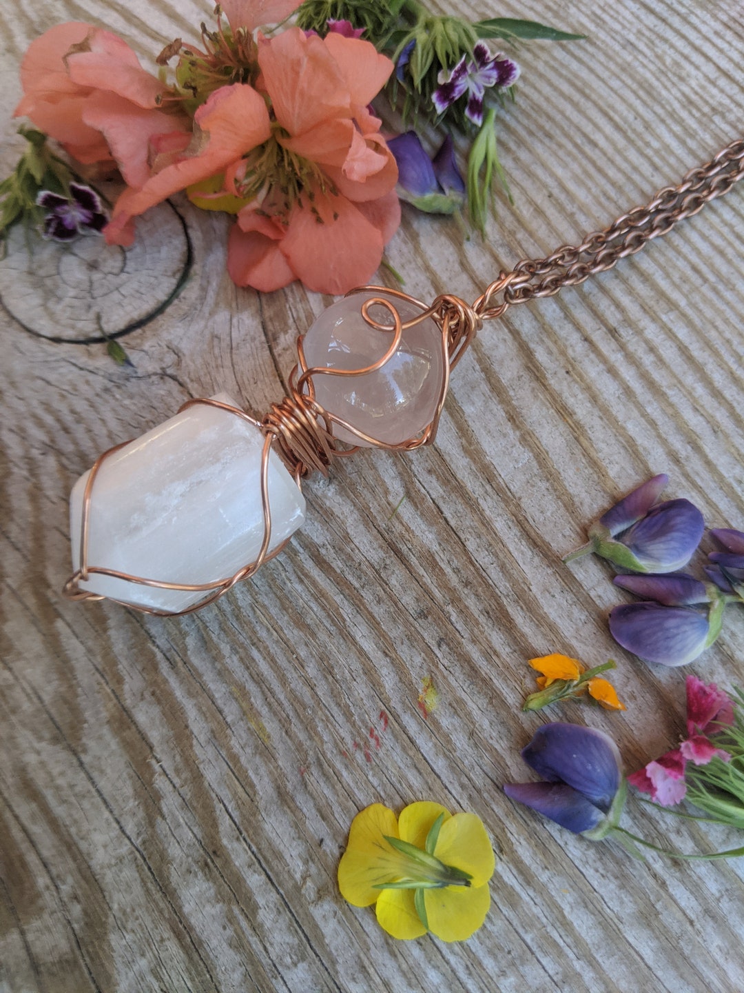 Rose Quartz Crystal Sphere Pendant With Selenite Point Below, Solid ...