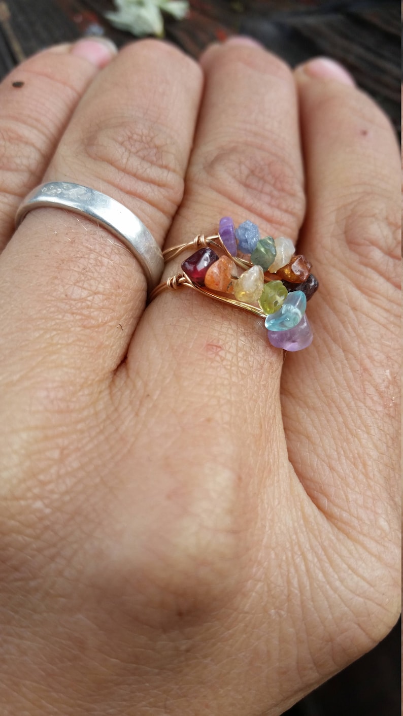 Chakra and Rainbow gemstone Crystal ring made to order raw | Etsy