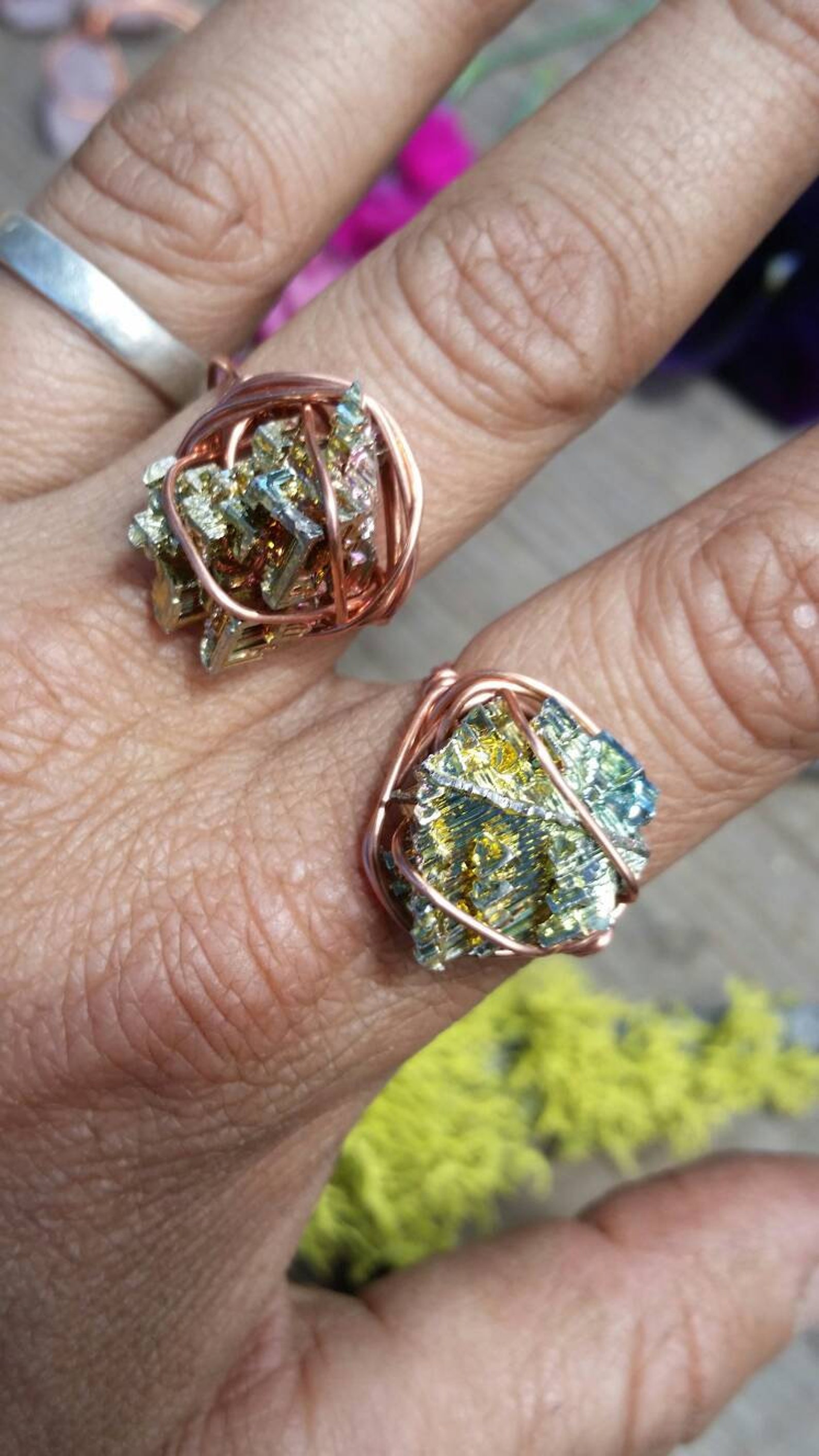 Raw Bismuth Crystal Ring, Pure Copper Bismuth Ring, Rainbow Bismuth ...