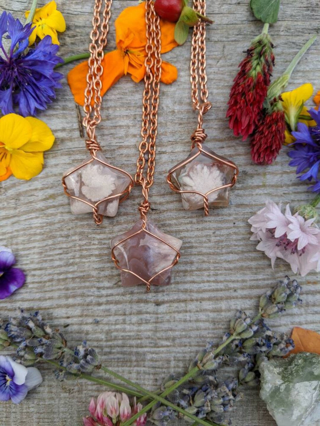 Flower Agate Crystal Star Pendant, Flower Agate Pendant, Flower Agate ...