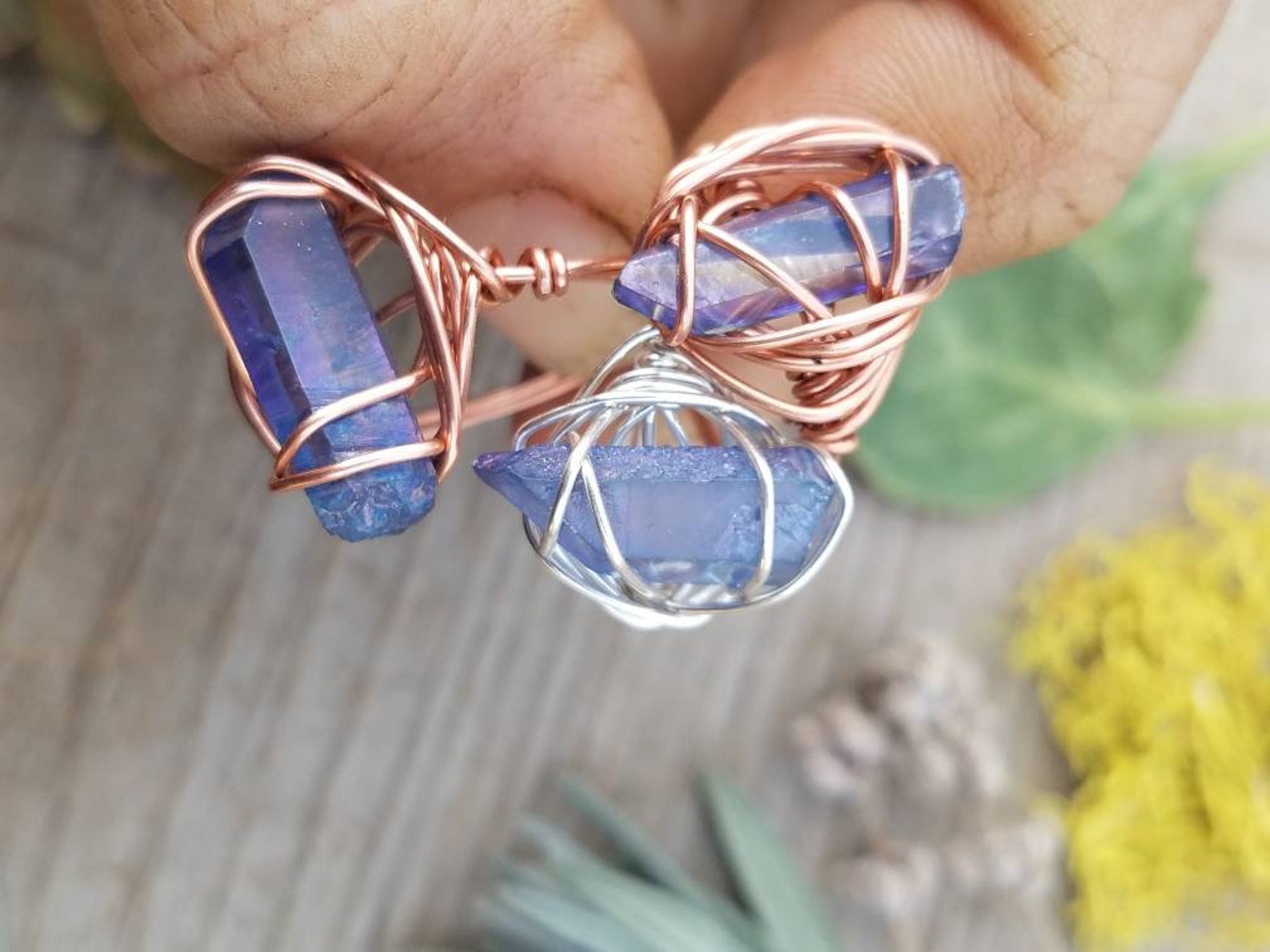 Tanzan Aura Quartz Ring, Silver Tanzan Aura Ring, Tanzanite Ayra Quartz ...