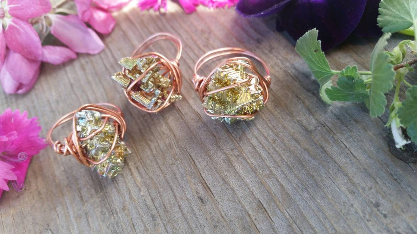 Raw Bismuth Crystal Ring, Pure Copper Bismuth Ring, Rainbow Bismuth ...