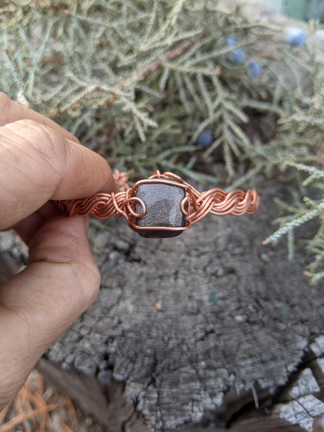 Black Sunstone Braded Copper Wire Bracelet, Handmade Braded Copper Cuff ...