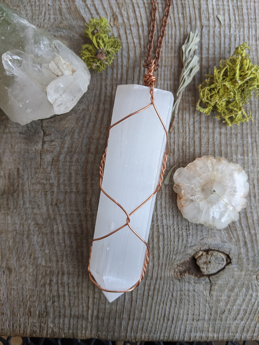 XXL Selenite Crystal Point Pendant, Large Selenite Point, Selenite ...