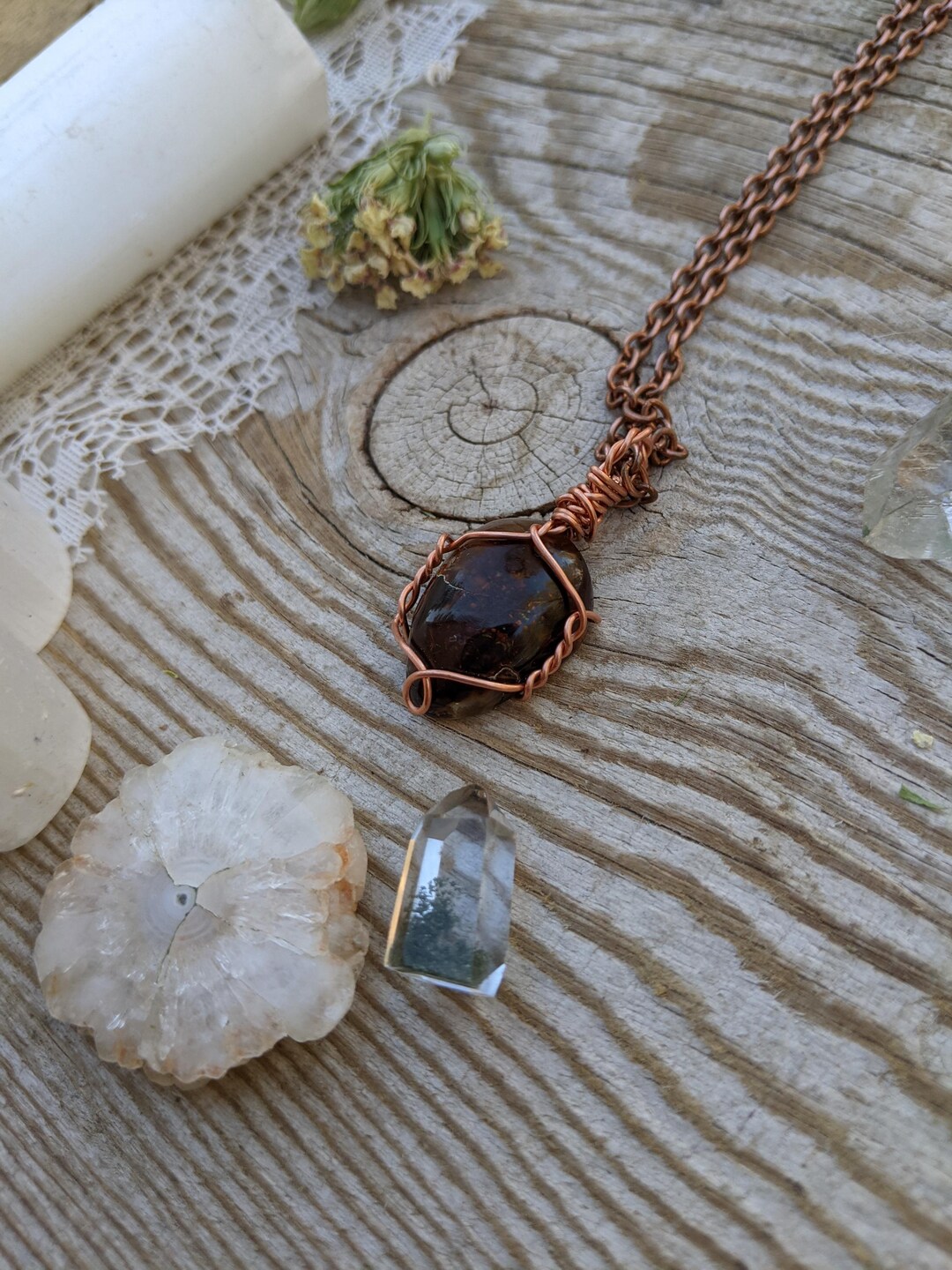 Large Fire Agate Pendant in Solid Copper, Fire Agate Pendant, Fire ...