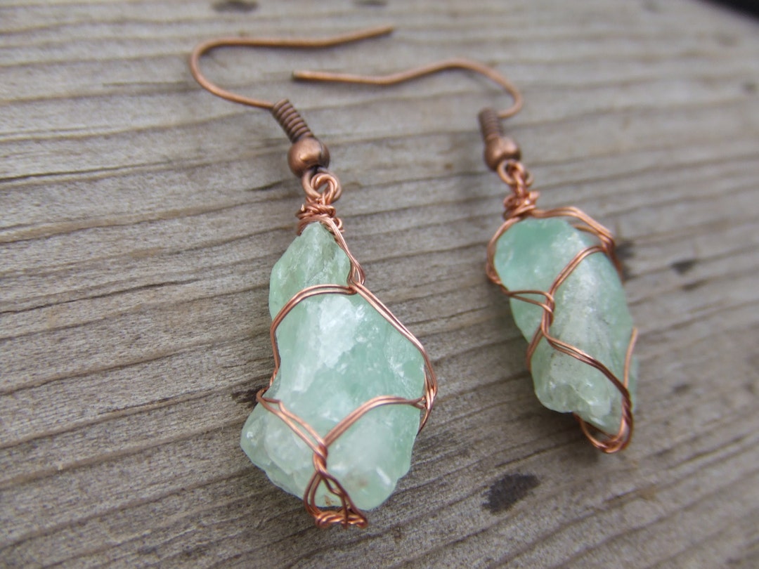 Emerald Green Calcite Crystals Raw and Natural Pure Copper Wire Wrapped ...