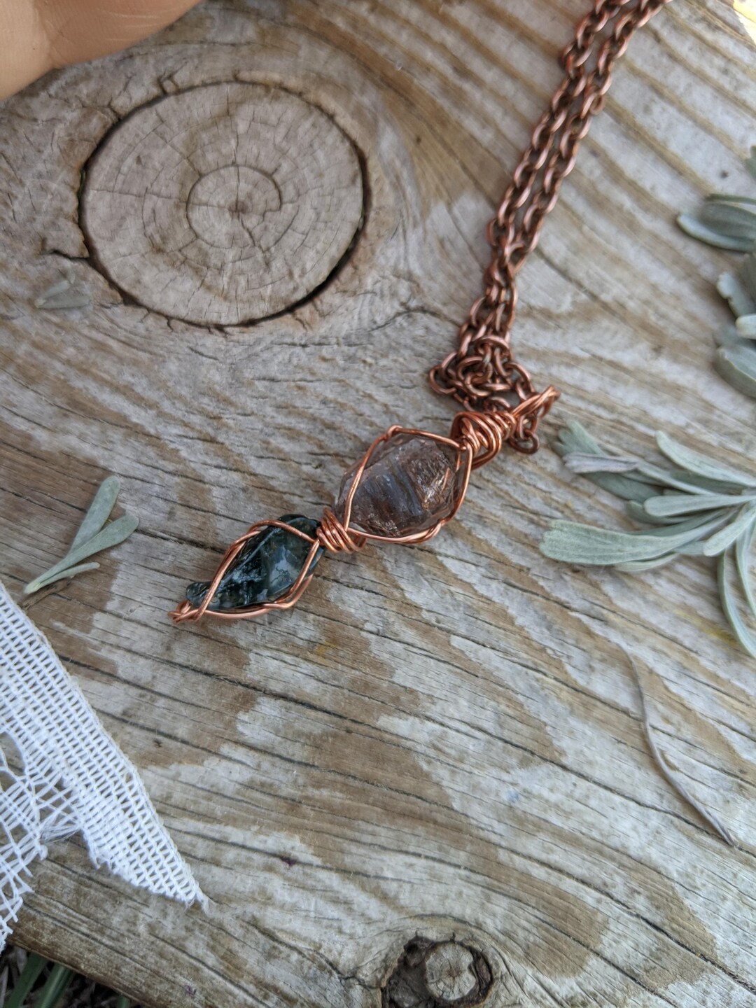 Black Herkimer and Moss Agate Mini Crystal Combination, Natural Raw ...