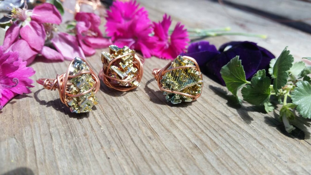 Raw Bismuth Crystal Ring, Pure Copper Bismuth Ring, Rainbow Bismuth ...