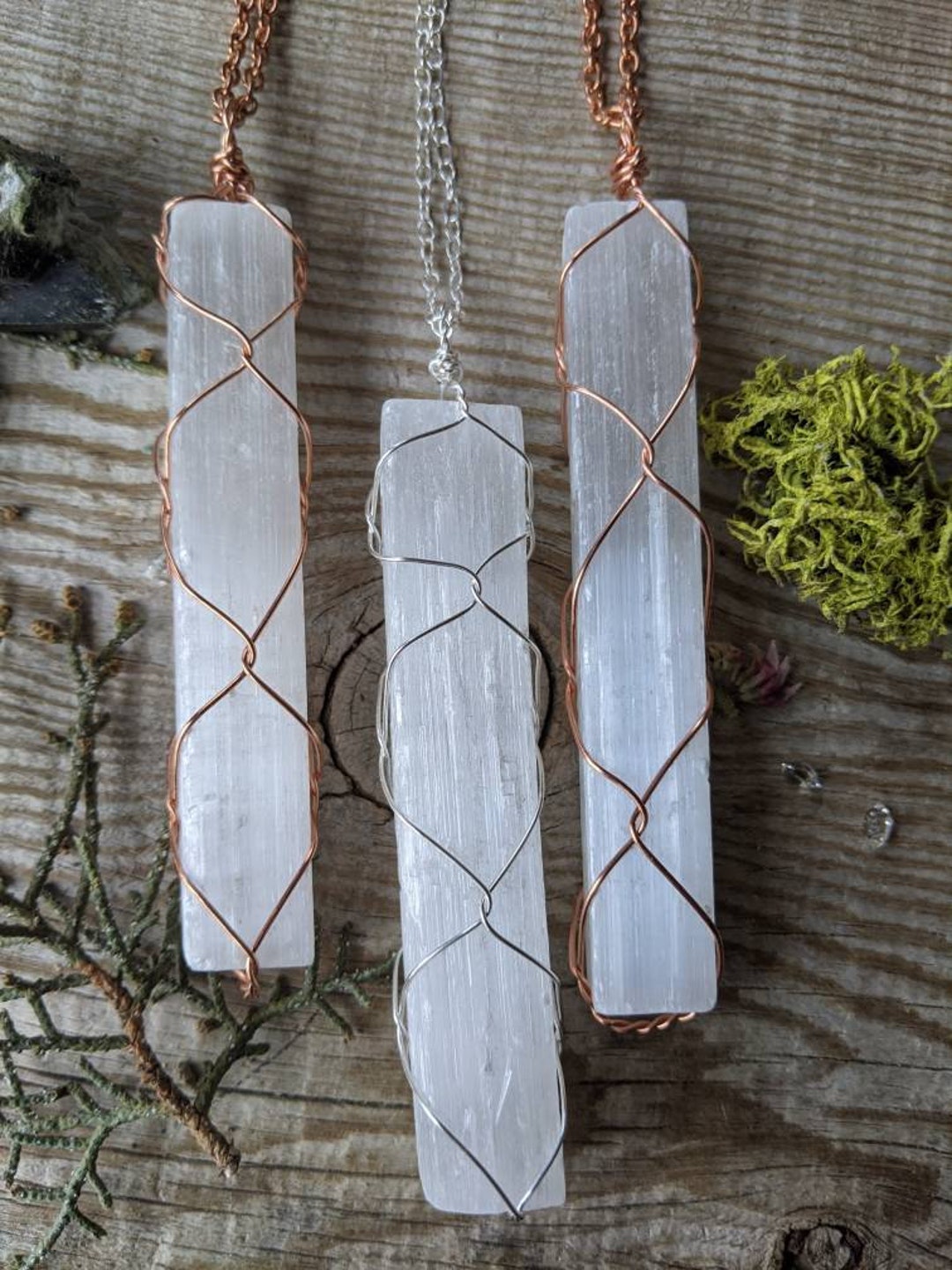 Extra Large Selenite Crystal Pendant, Selenite Crystal Necklace, Pure ...