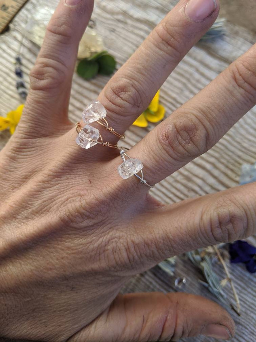 Medium Raw Rough Clear Quartz Crystal Ring, Made to Order, Dainty Clear ...