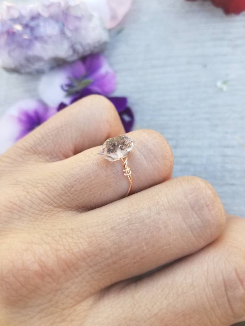 Carbon Herkimer Diamond Ring Black Herkimer Diamond Right - Etsy