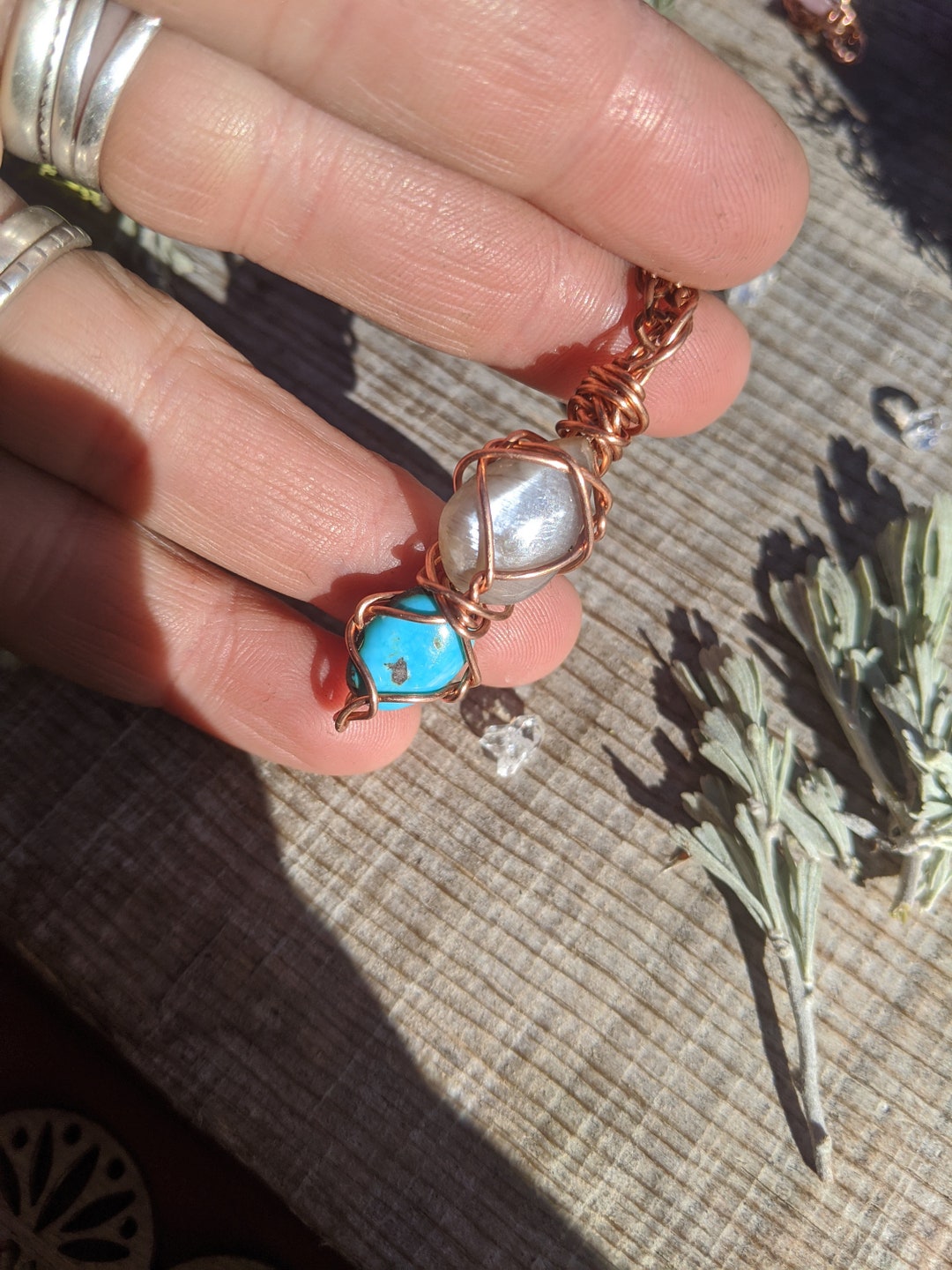 Sunstone and Turquoise Crystal Pendant in Solid Copper, Sunstone ...