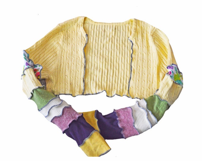 Upcycled Sunshine Shrug Yellow Fall Recycled Size Medium Bolero Shawl ...