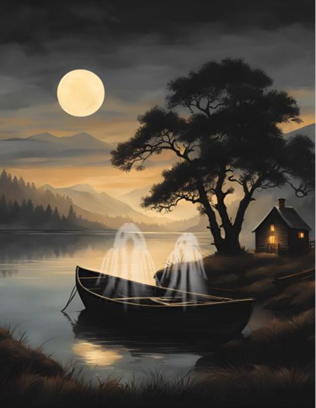 Classical-style Art With Ghosts in a Boat Printable Art - Etsy