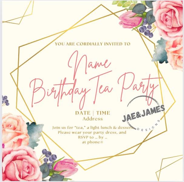 Tea Party Themed Birthday Invitation - Personalize - Etsy