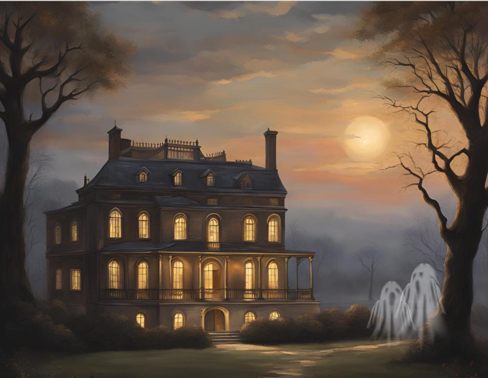 Classical Landscape Art for Halloween Decor With Ghosts - Etsy