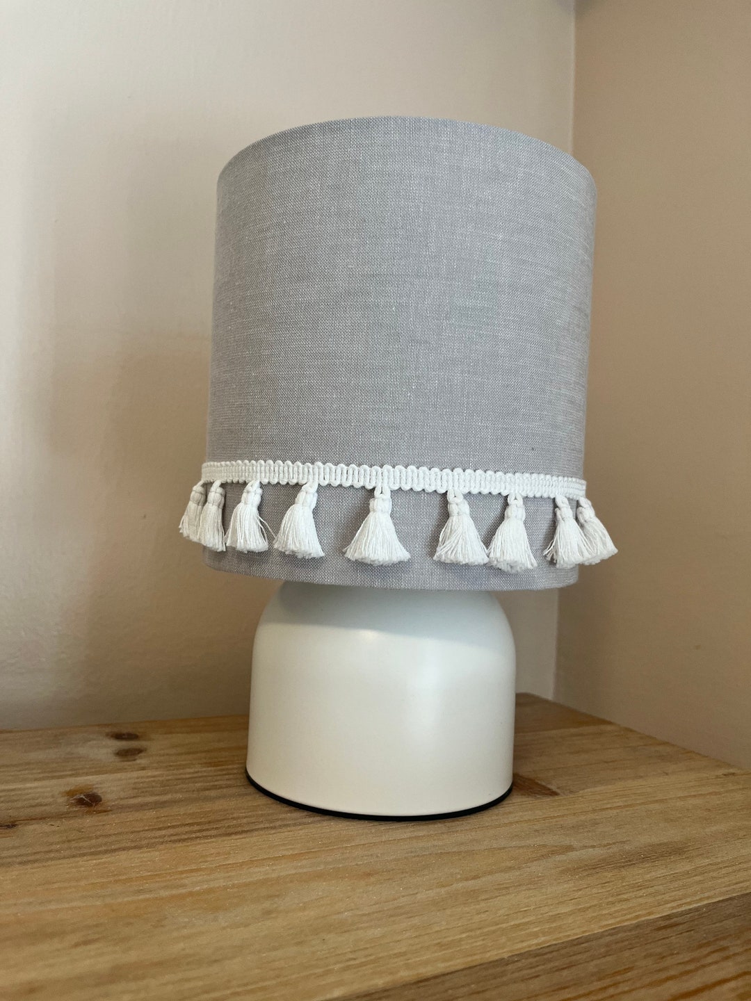 Handmade Linen Lamp With Tassel Trim: Boho Table Lamp - Etsy