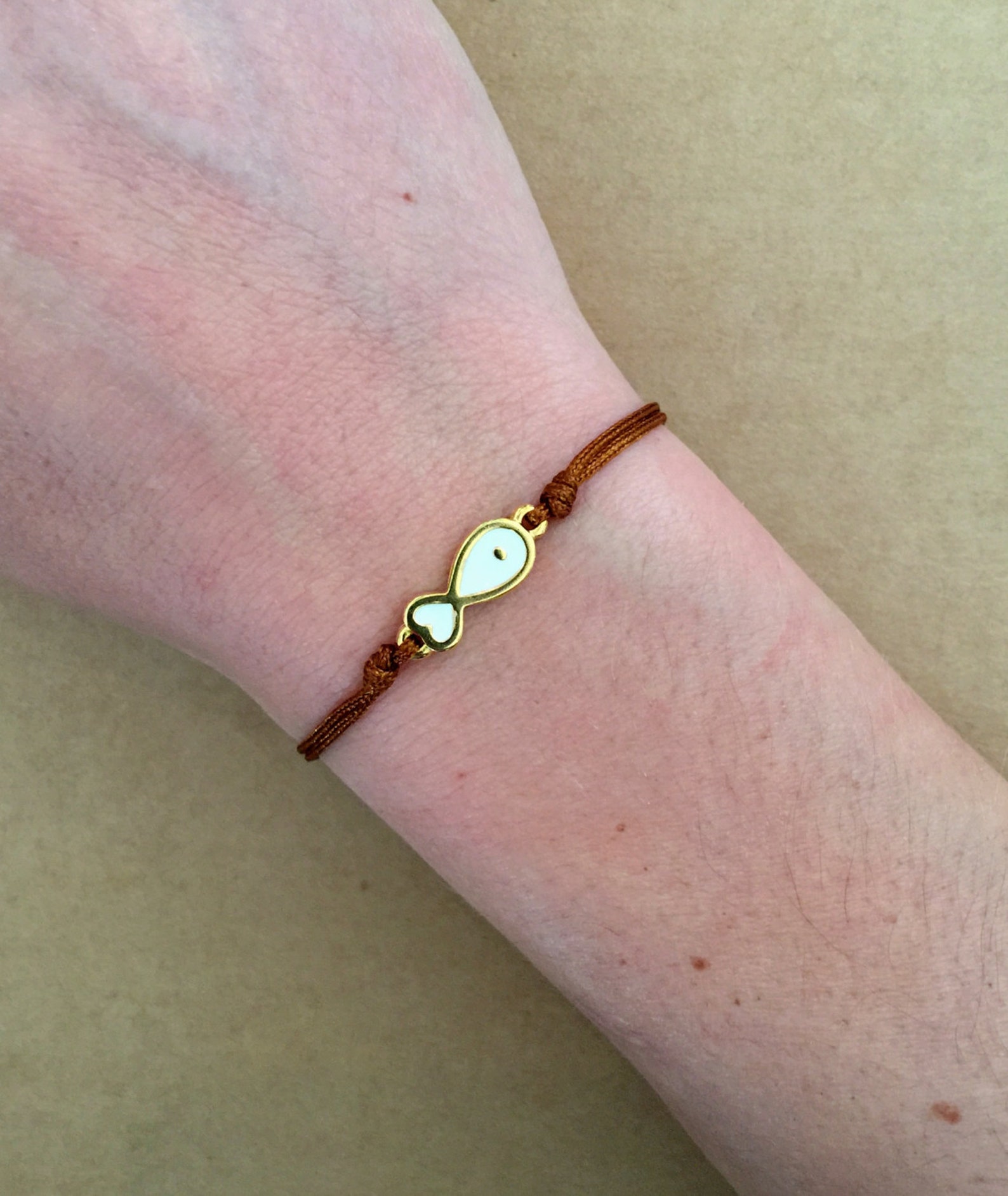 Gold Plated White Fish Charm Friendship Adjustable Bracelet - Etsy