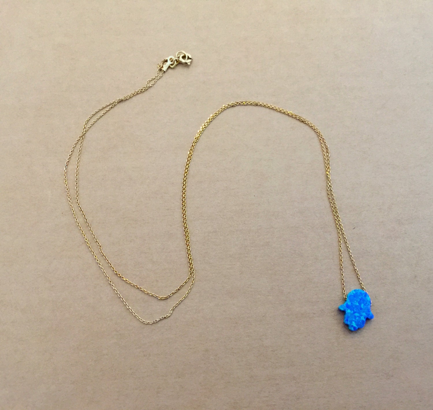 Blue Opal Stone Hamsa Fatima's Hand Pendant Dainty - Etsy