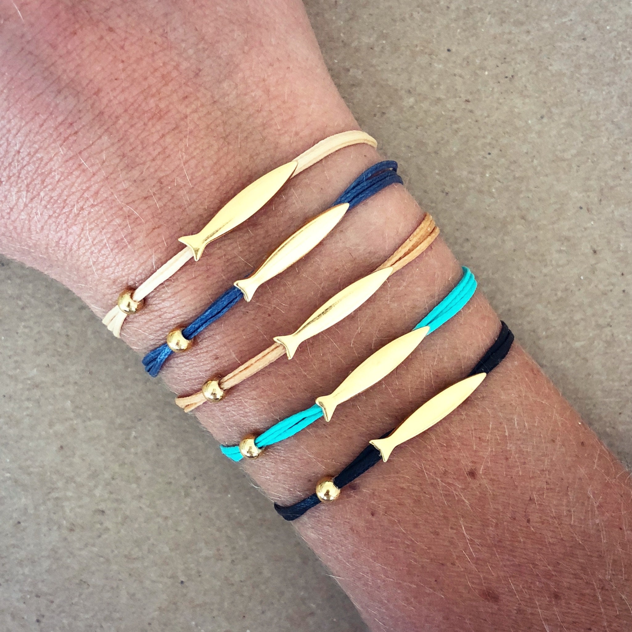 Minimal Gold Plated Long Fish Bead Bracelet Adjustable - Etsy