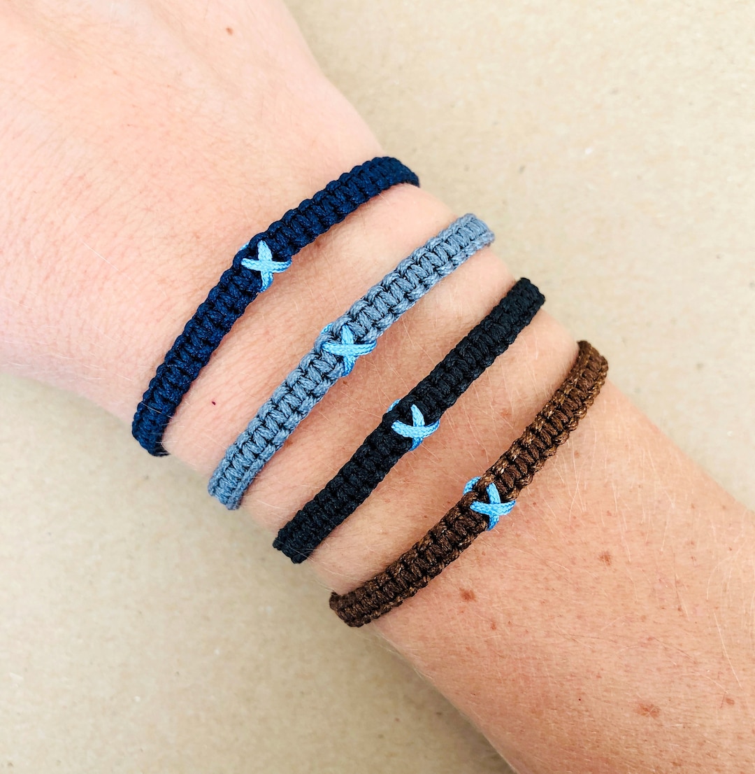 Prostate Cancer Awareness Macrame Bracelet With Light Blue Ribbon ...