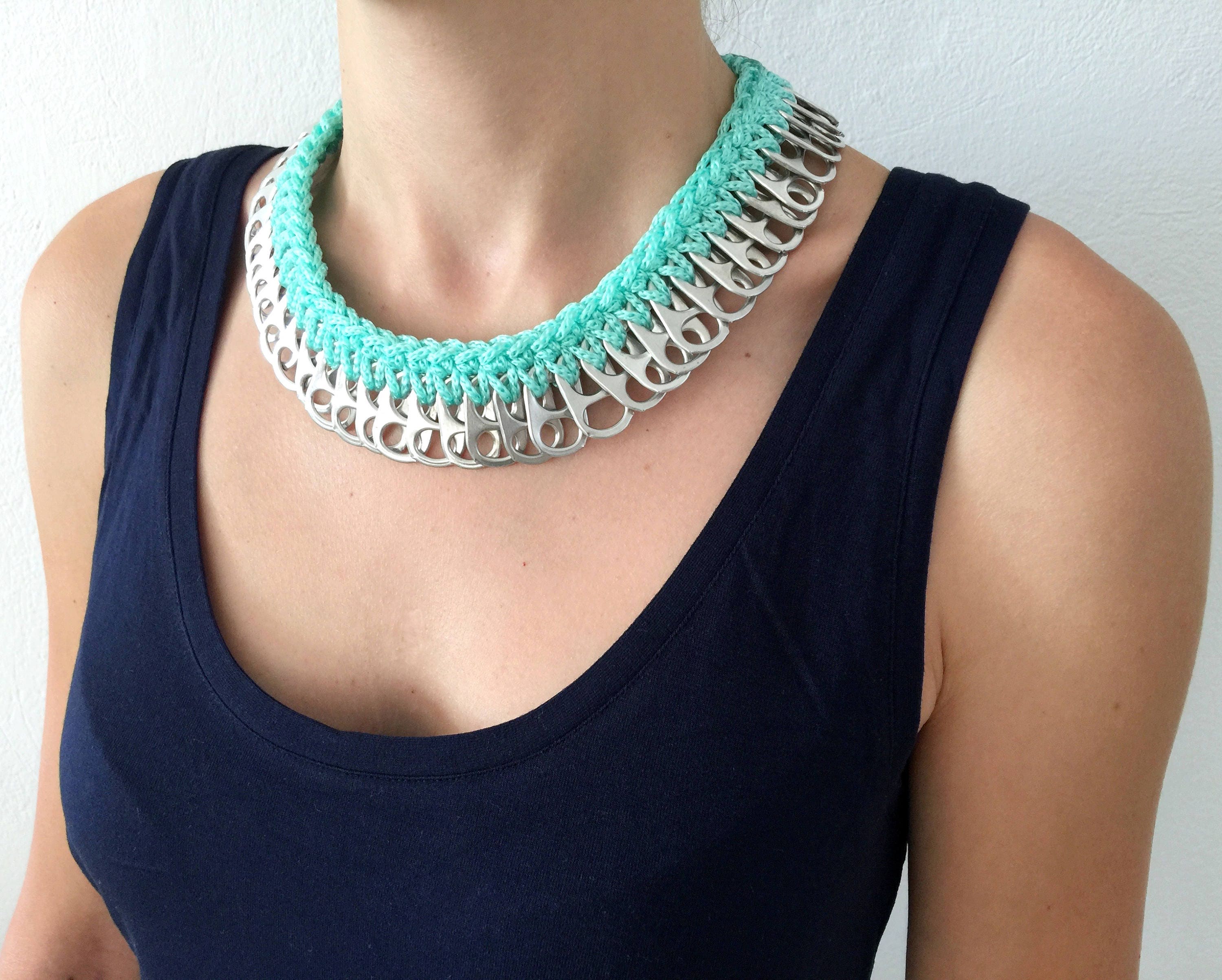 Handmade Light Blue Soda / Pop / Pull Tab Recycled Crochet Necklace ...