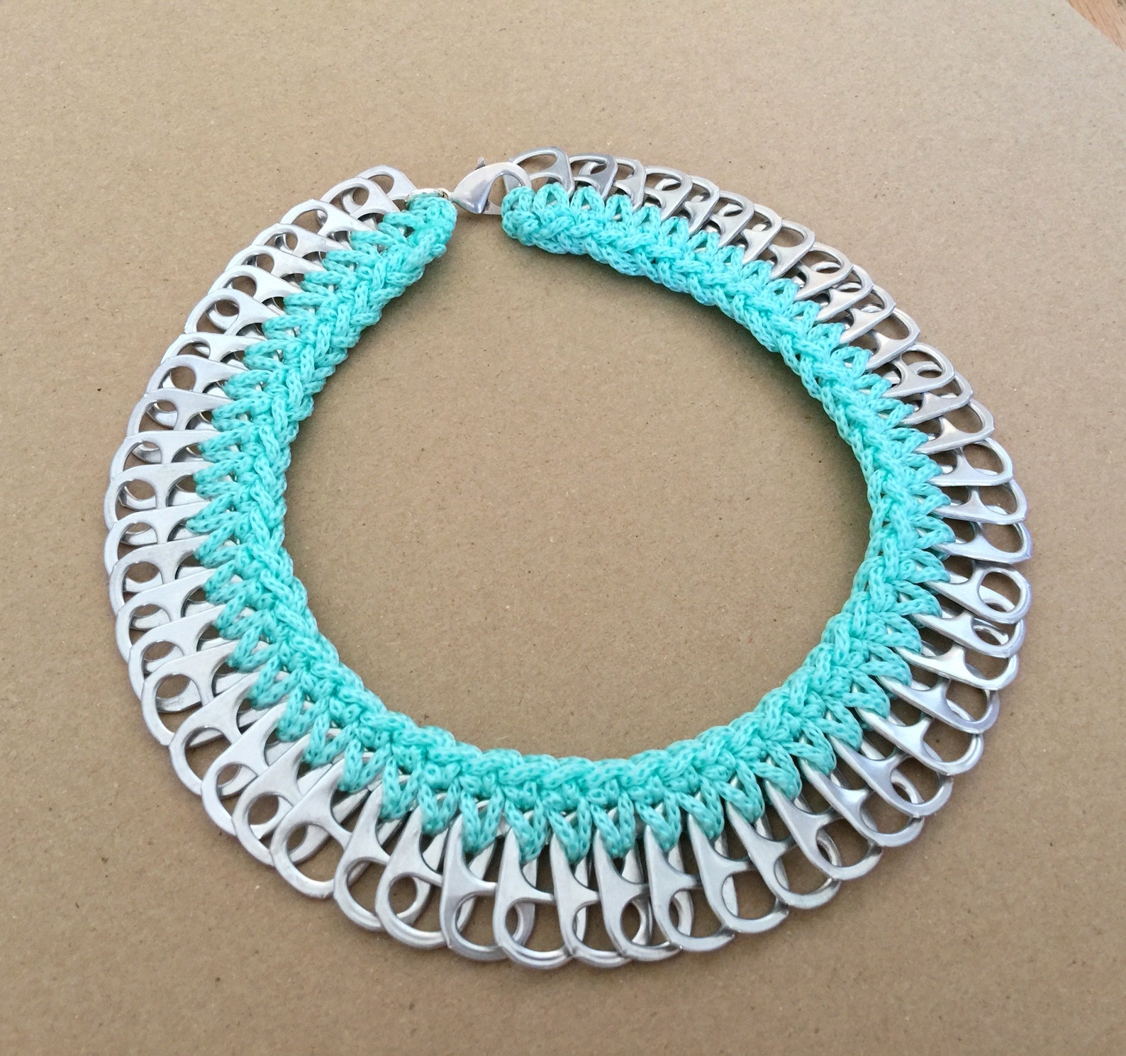 Handmade Light Blue Soda / Pop / Pull Tab Recycled Crochet Necklace ...