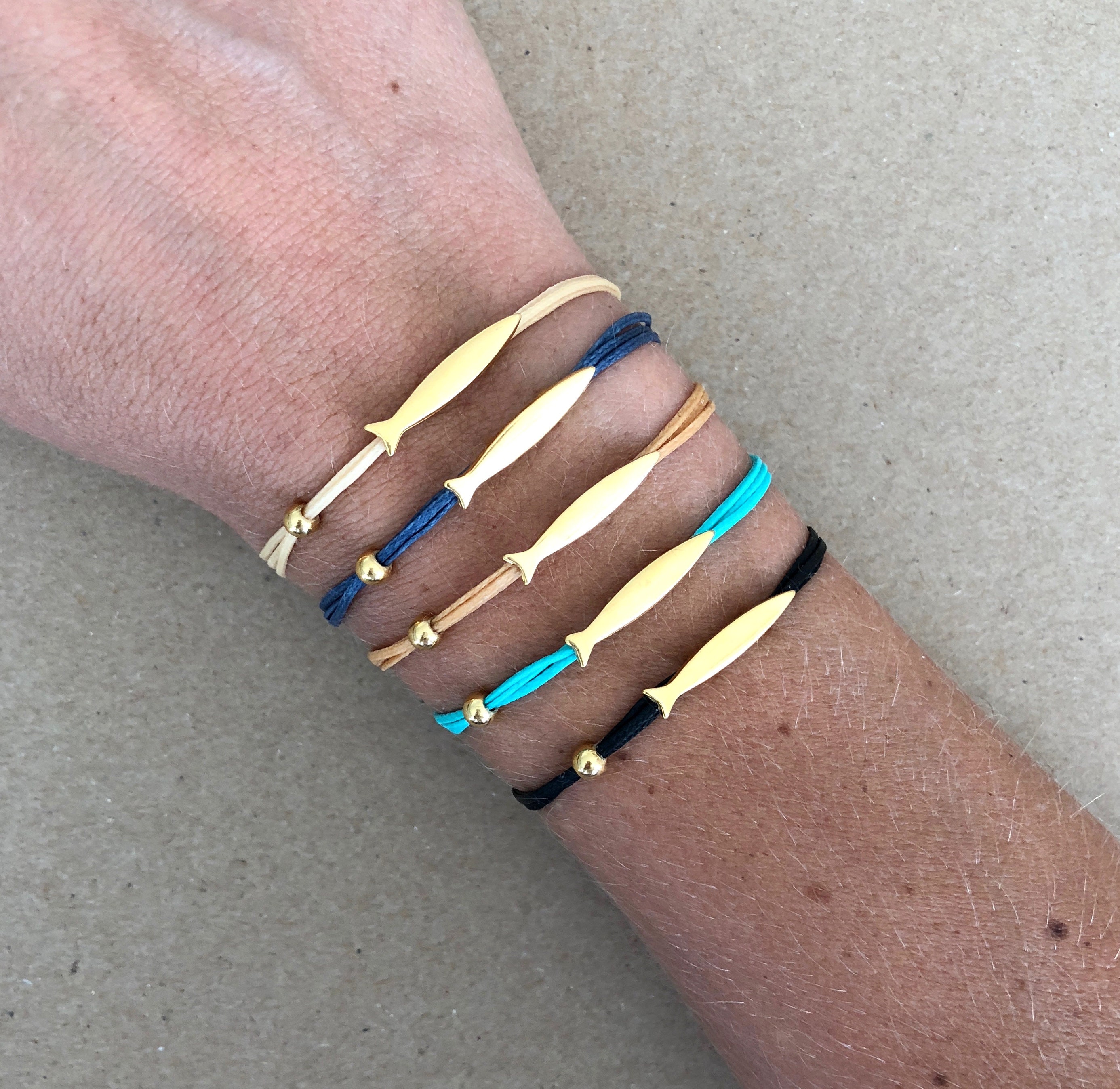 Minimal Gold Plated Long Fish Bead Bracelet Adjustable - Etsy