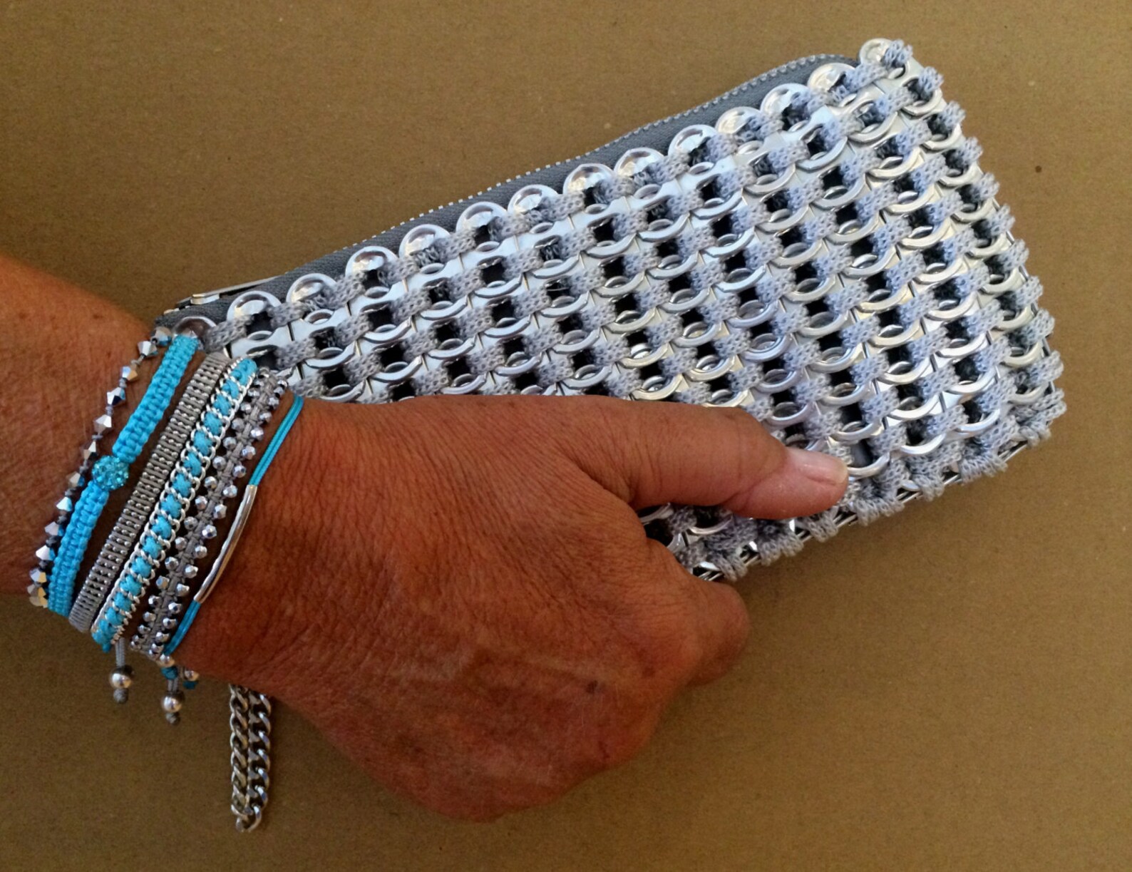 Soda Tab / Pop Tab Handmade Gray Crochet Clutch With Wristlet Chain ...