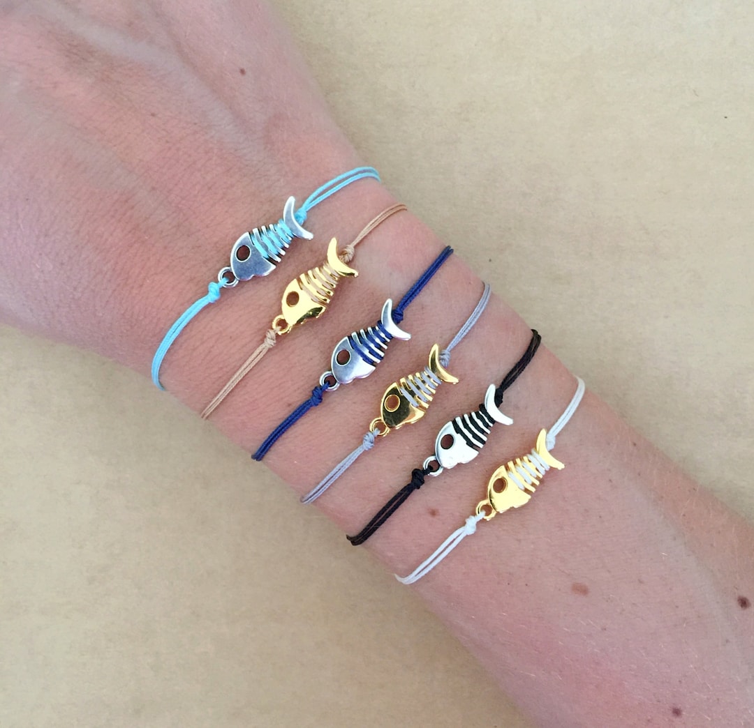 Tiny Silver/gold Plated Fish Charm Friendship Bracelet Fishbone ...