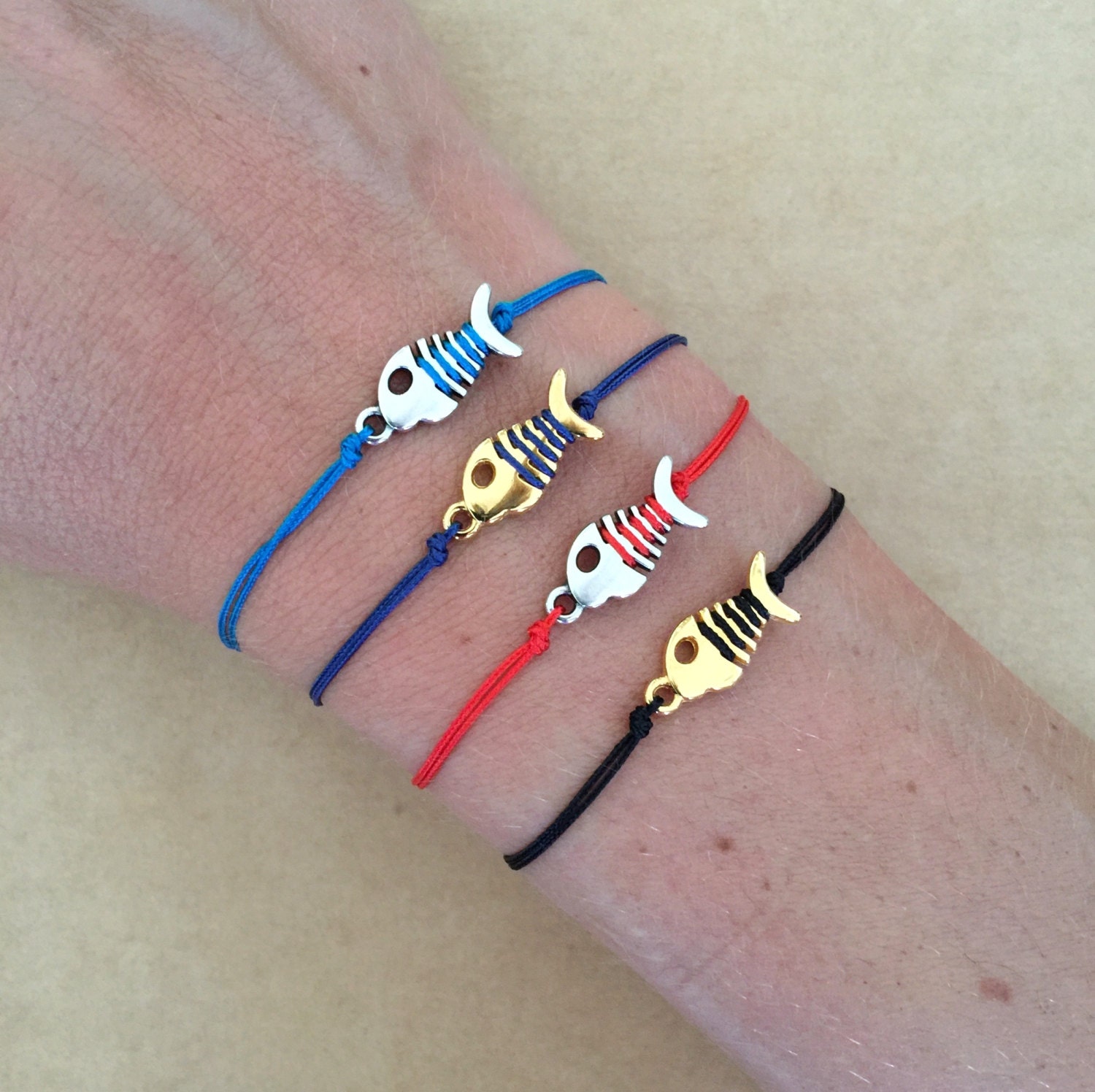 Tiny Silver/gold Plated Fish Charm Friendship Bracelet Fishbone ...