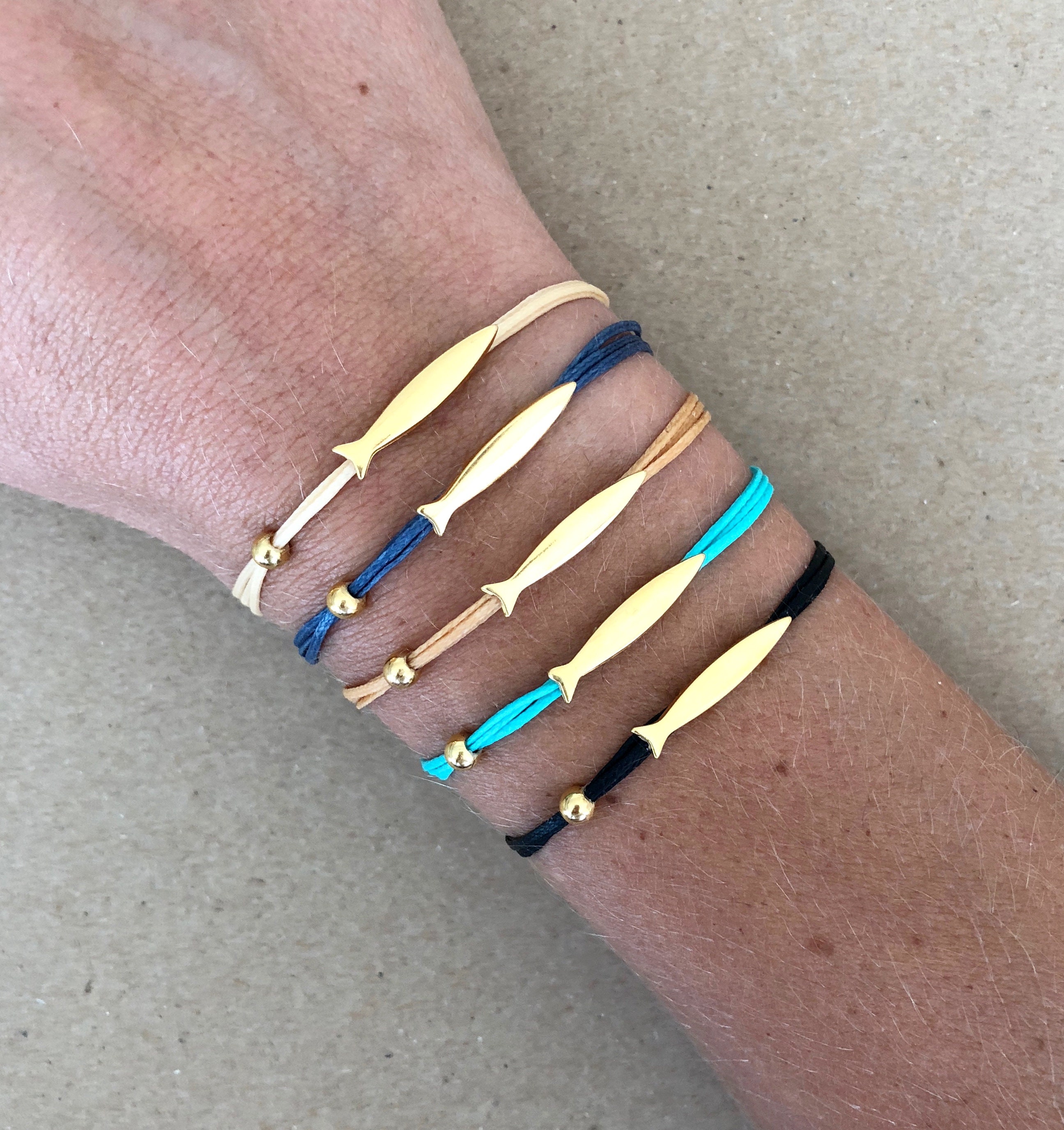 Minimal Gold Plated Long Fish Bead Bracelet Adjustable - Etsy