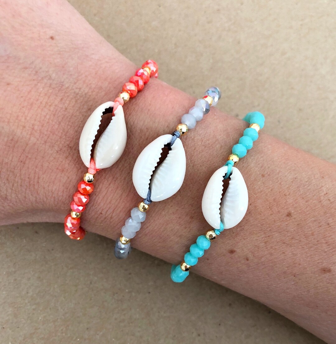 Natural Cowrie Shell Boho Crystal Bracelet Summer Bracelet, Sea Shell ...