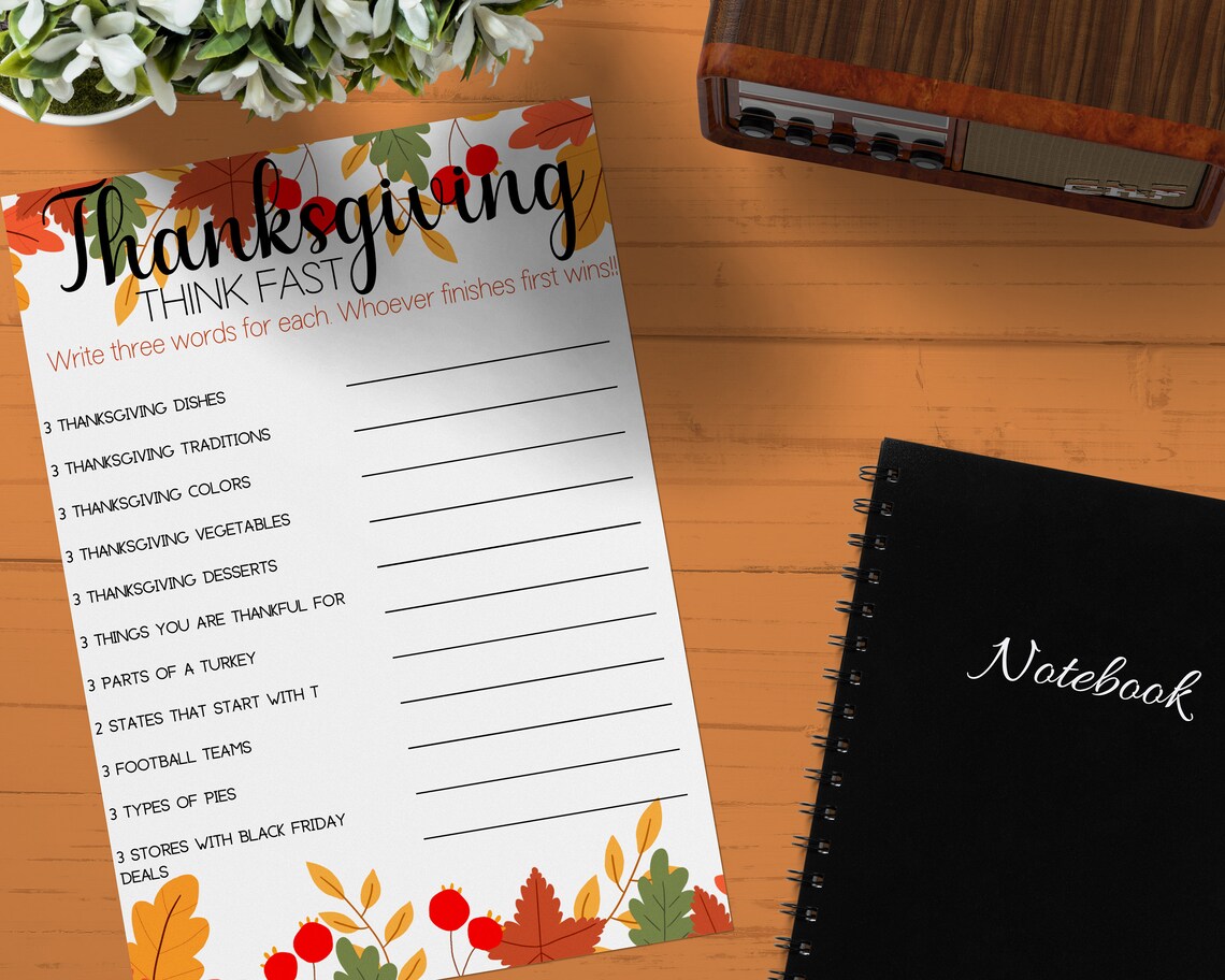 Thanksgiving Think Fast Game, Thanksgiving Printable Game, Funny ...